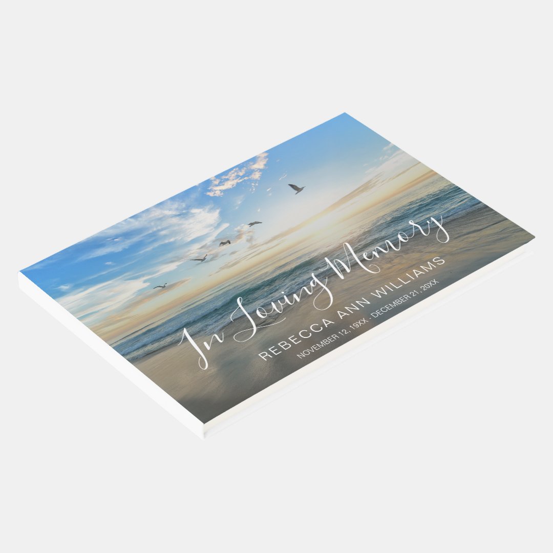 Beach Ocean Photo Memorial or Funeral Guest Book | Zazzle