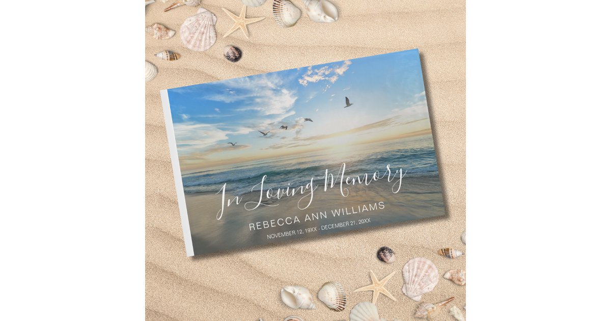 Beach Ocean Photo Memorial or Funeral Guest Book | Zazzle