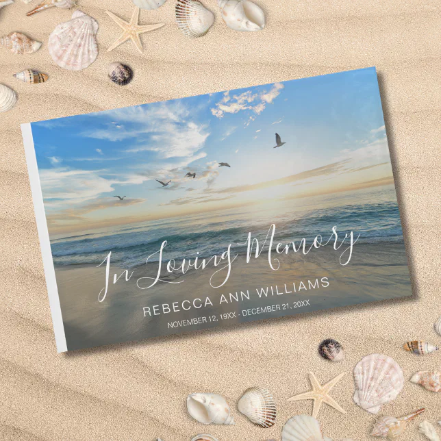 Beach Ocean Photo Memorial or Funeral Guest Book | Zazzle