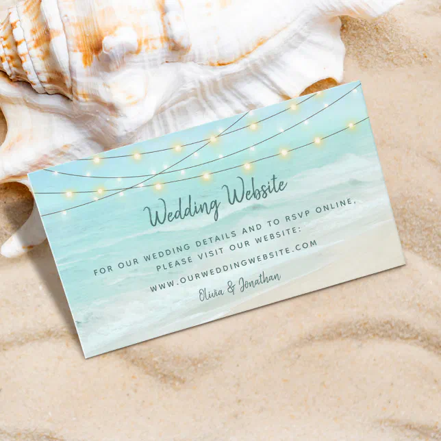 Beach Ocean String Lights Wedding Website Enclosure Card | Zazzle
