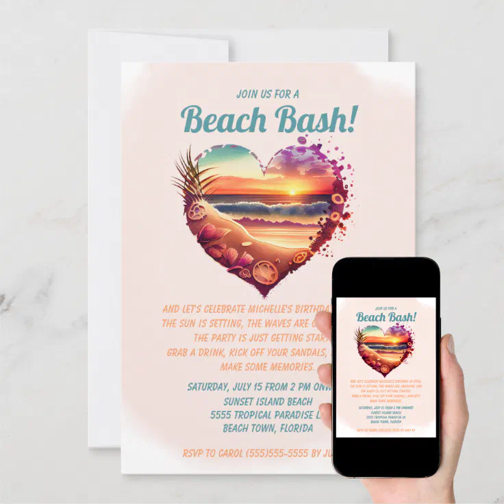 Beach Ocean Sunset Tropical Birthday Invitation | Zazzle