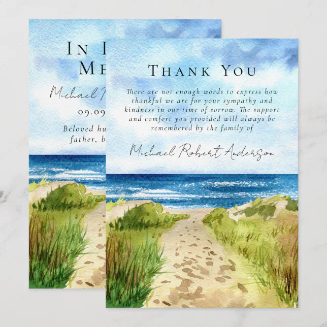 Beach Ocean Tribute Sympathy Funeral Thank You Card | Zazzle