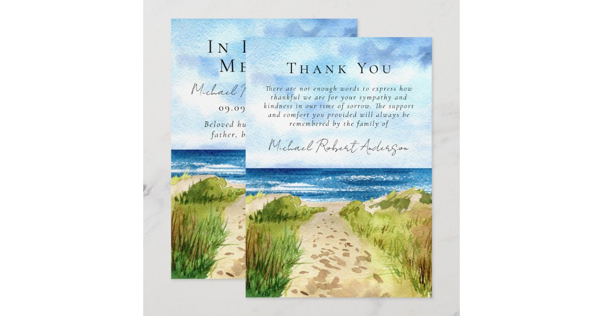 Beach Ocean Tribute Sympathy Funeral Thank You Card | Zazzle