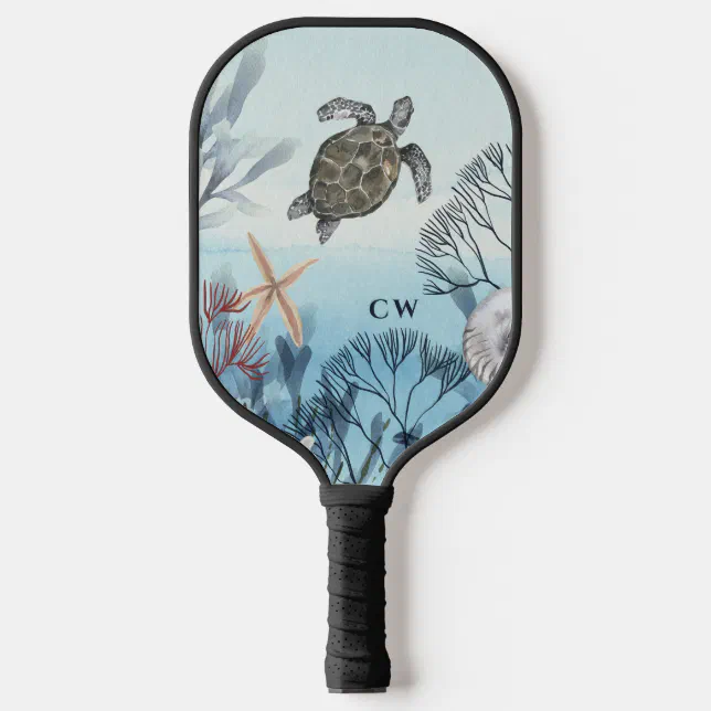 Beach Ocean Turtle Monogrammed Pickleball Paddle | Zazzle