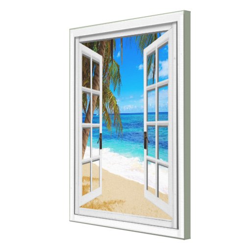Beach Ocean View Fake Window Canvas Print | Zazzle