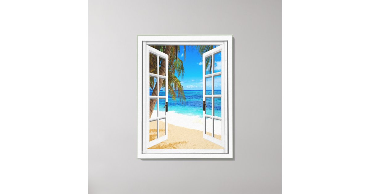 Beach Ocean View Fake Window Canvas Print | Zazzle