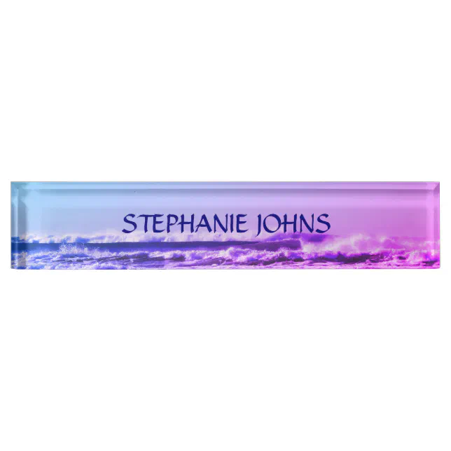 Beach Ocean Wave Monogrammed Name Water Pink Ombre Desk Name Plate | Zazzle