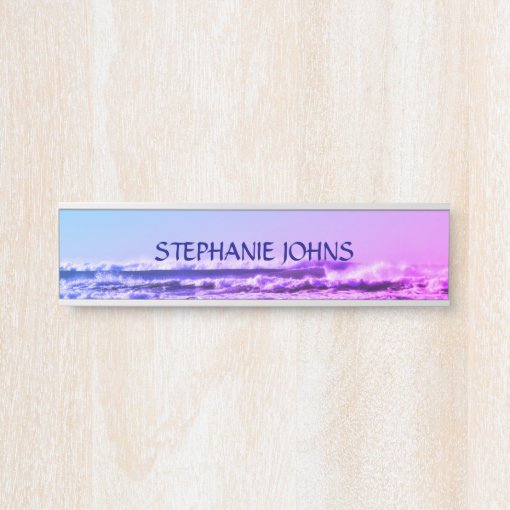 Beach Ocean Wave Monogrammed Name Water Pink Ombre Door Sign | Zazzle