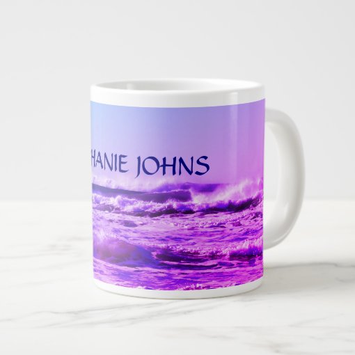 Beach Ocean Wave Monogrammed Name Water Pink Ombre Giant Coffee Mug ...