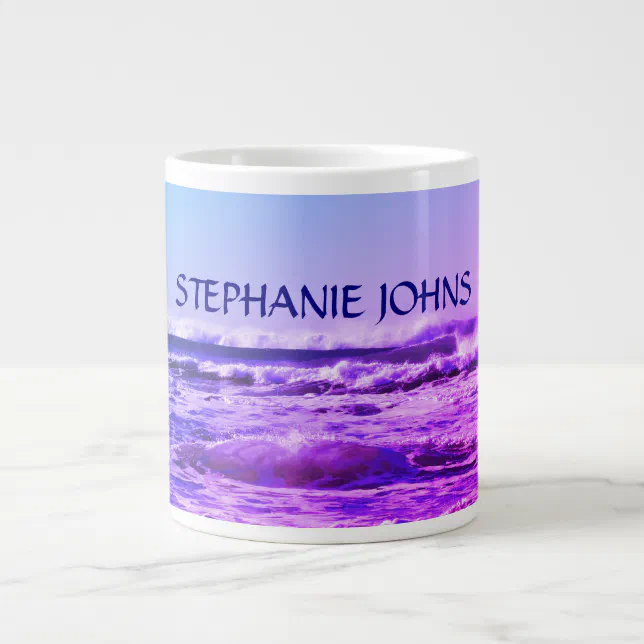 Beach Ocean Wave Monogrammed Name Water Pink Ombre Giant Coffee Mug ...