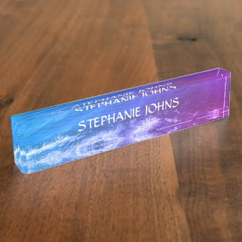 Beach Ocean Wave Monograms Custom Name Artsy Desk Name Plate | Zazzle