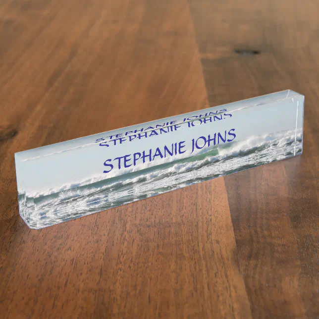 Beach Ocean Waves Monogrammed Name Blue Water Desk Name Plate | Zazzle