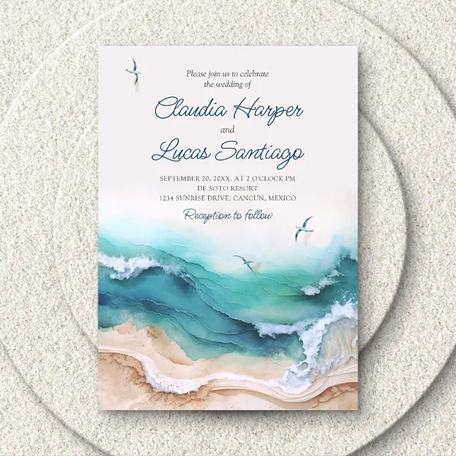 Beach Ocean Waves Wedding Invitation | Zazzle