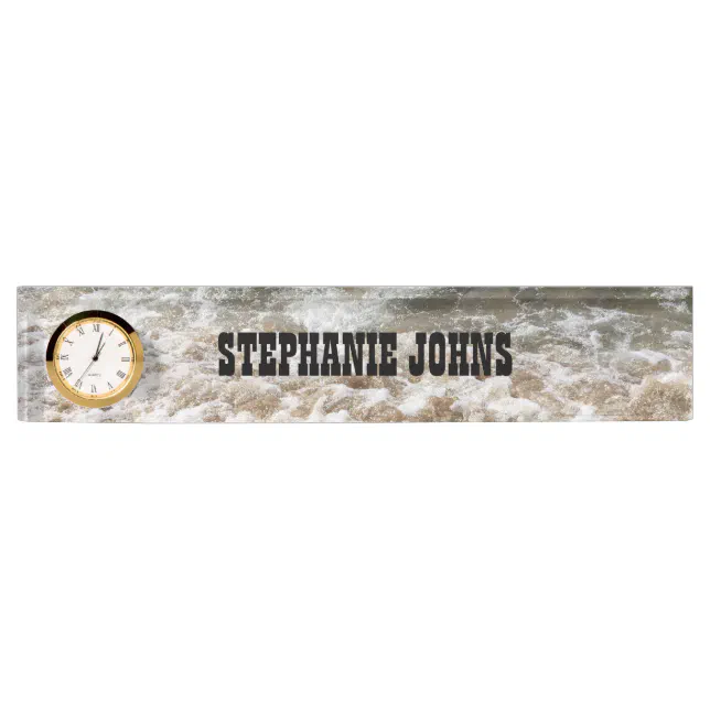 Beach Ocean White Waves Monogram Black Custom Name Desk Name Plate | Zazzle