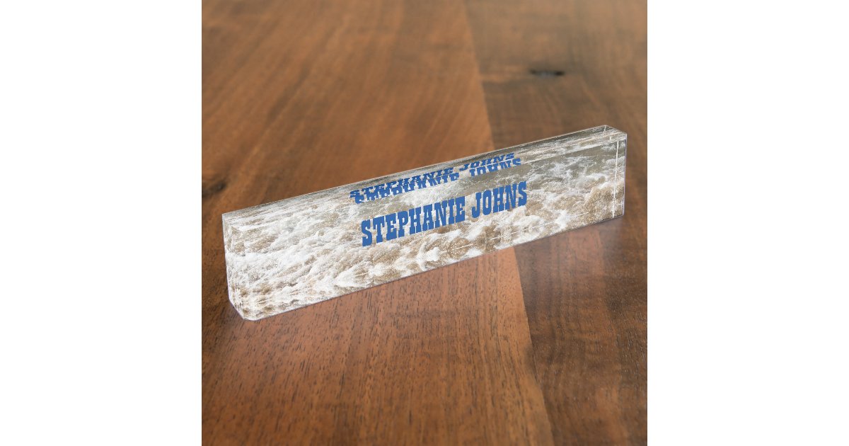 Beach Ocean White Waves Monogram Blue Custom Name Desk Name Plate | Zazzle