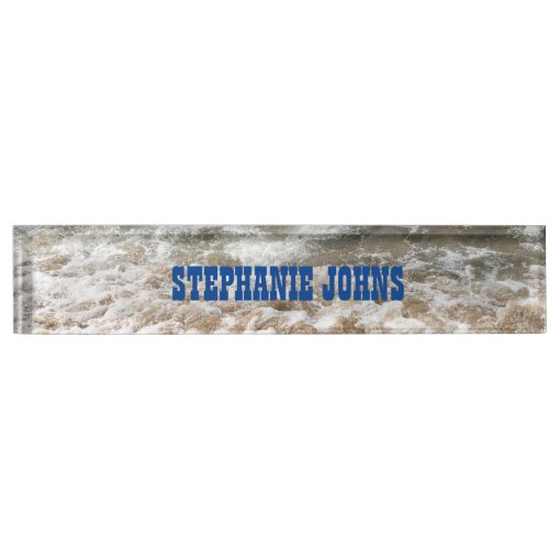 Beach Ocean White Waves Monogram Blue Custom Name Desk Name Plate | Zazzle