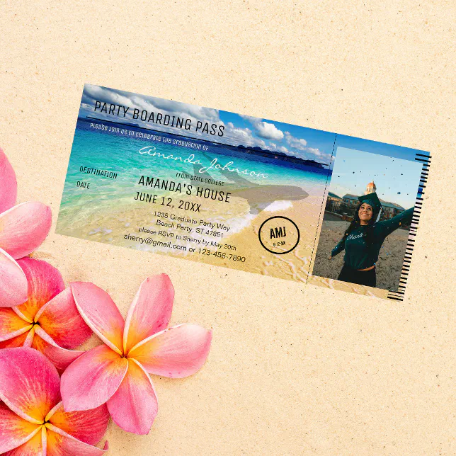 Beach - Ocean with Photo & Plane Graduation Invitation | Zazzle