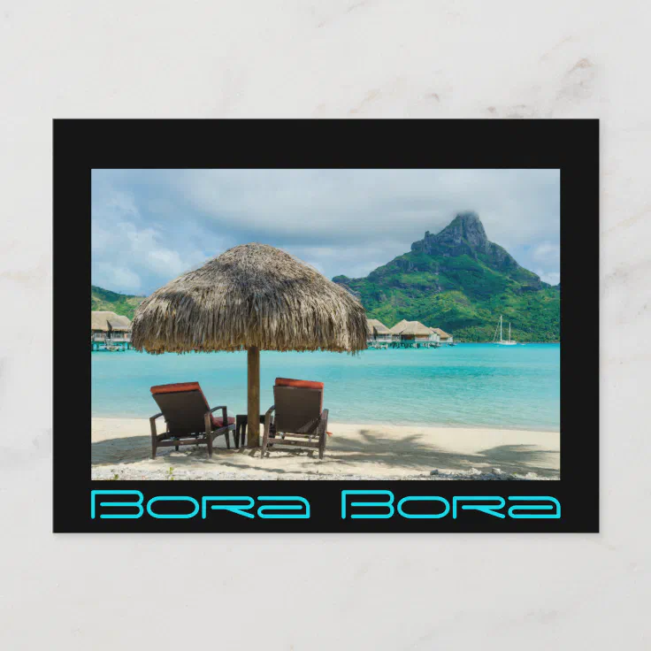 Beach on Bora Bora black border postcard | Zazzle