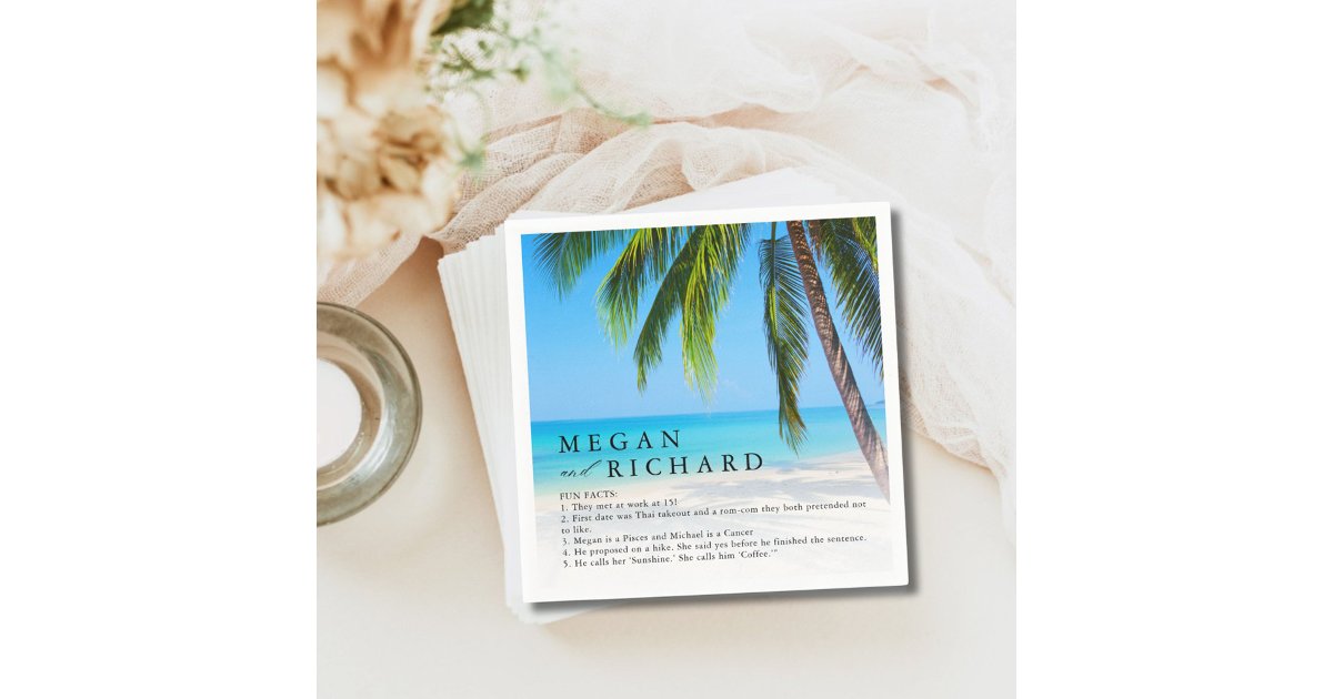 Beach Palm Tree Fun Facts Wedding Reception Napkins | Zazzle