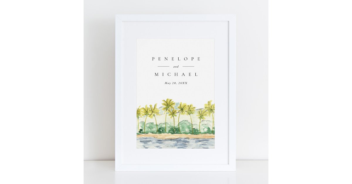 Beach Palm Trees Tropical Watercolor Wedding Poster | Zazzle
