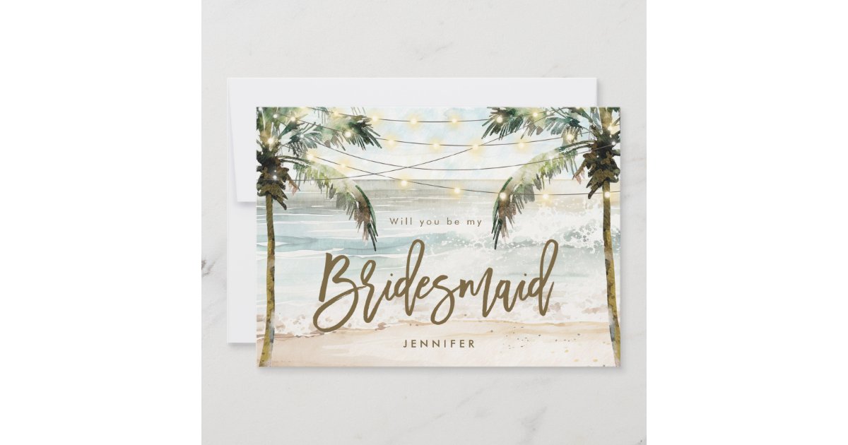 beach palms be my bridesmaid proposal card | Zazzle