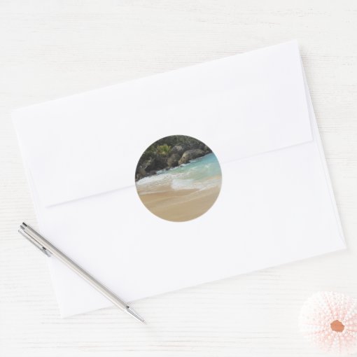 Beach Palms Sea Waves Blank Seaside Template Classic Round Sticker | Zazzle
