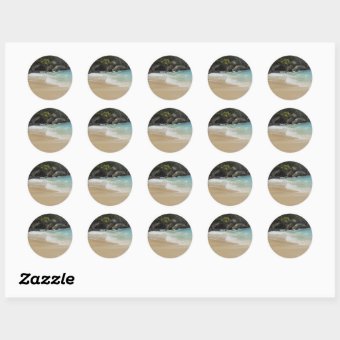 Beach Palms Sea Waves Blank Seaside Template Classic Round Sticker | Zazzle