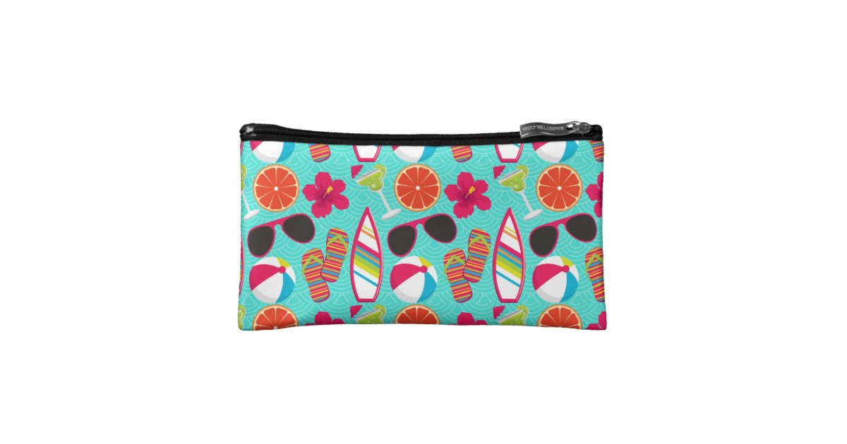 Beach Party Flip Flops Sunglasses Beach Ball Teal Cosmetic Bag | Zazzle