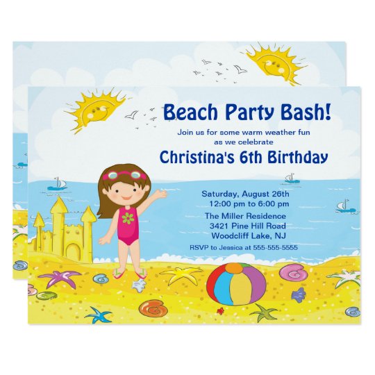 Beach Party Girl Swimming Birthday Invitation | Zazzle.com