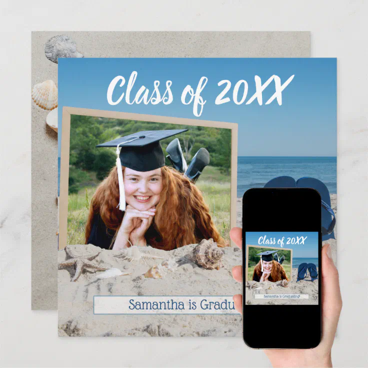 Beach Party Graduation Photo Invitation | Zazzle