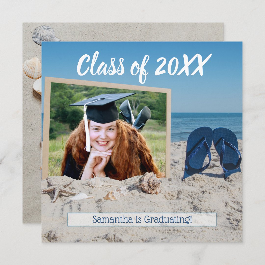Beach Party Graduation Photo Invitation | Zazzle