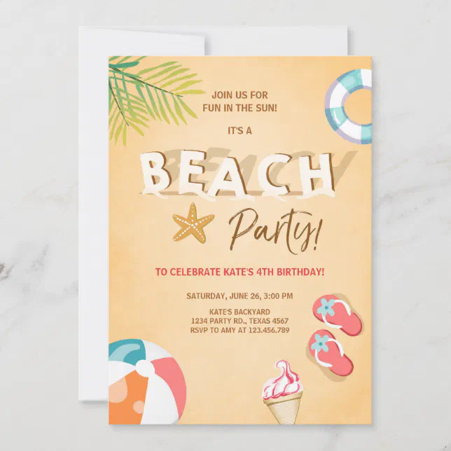 Beach Party Invitation Beach Birthday BBQ Summer | Zazzle