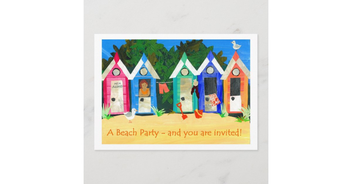 Beach Party Invitation - Beach Huts | Zazzle.com