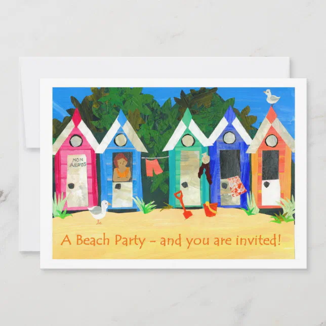 Beach Party Invitation - Beach Huts | Zazzle