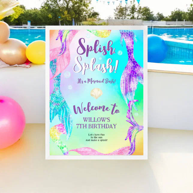 Beach party mermaid tails Kids birthday welcome Poster | Zazzle