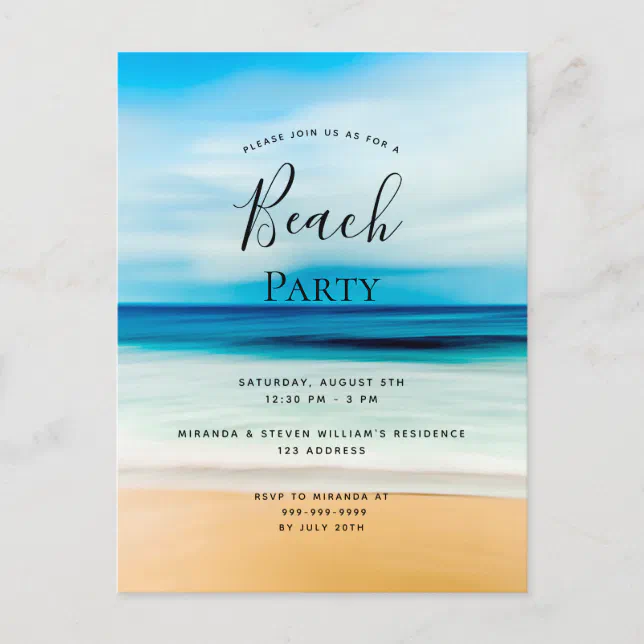 Beach party summer coastal sea tropical invitation postcard | Zazzle