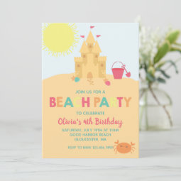 Beach Party Summer Sand castle Birthday Invitation | Zazzle