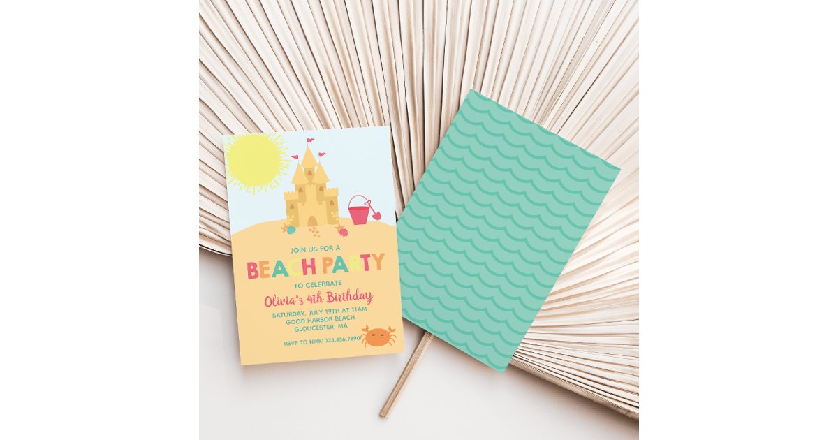 Beach Party Summer Sand castle Birthday Invitation | Zazzle