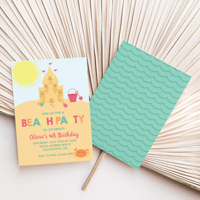 Beach Party Summer Sand castle Birthday Invitation | Zazzle