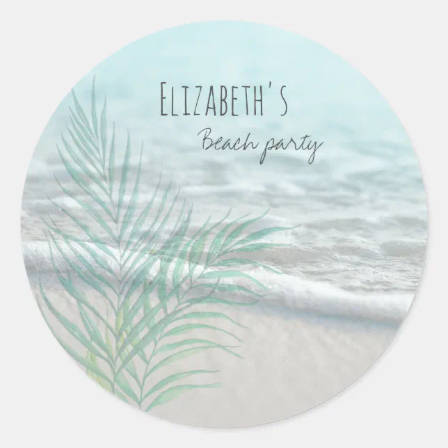 Beach party-tropical leaves Classic Round Sticker | Zazzle