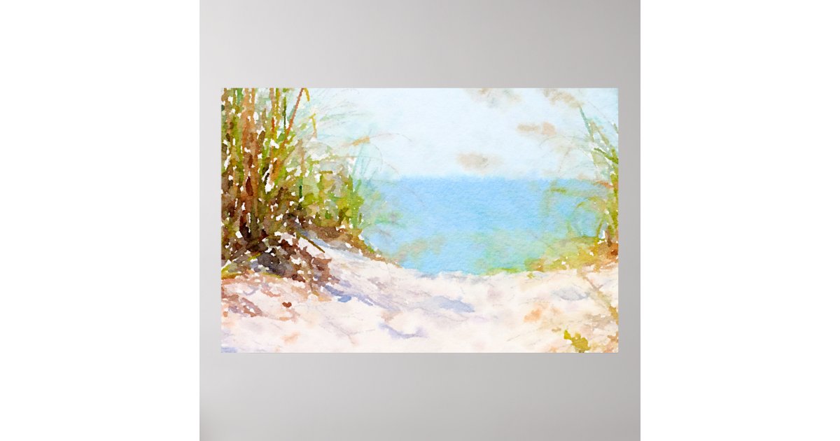Beach Path Ocean Grass Watercolor Poster | Zazzle