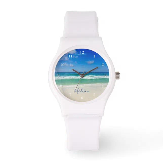 Beach Photo Beautiful Ocean Waves Personalized Watch | Zazzle
