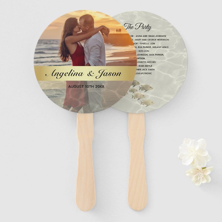 Beach Photo Wedding Party Hand Fan | Zazzle