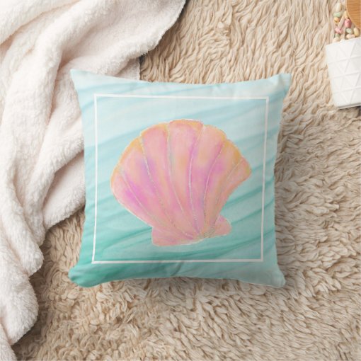 Beach Pink and Gold Clam Seashell Throw Pillow | Zazzle