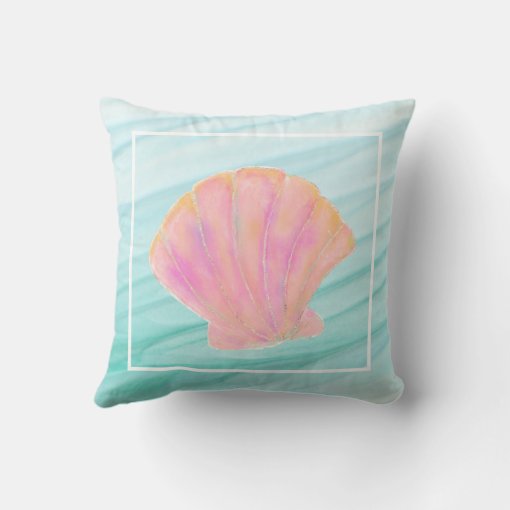 Beach Pink and Gold Clam Seashell Throw Pillow | Zazzle