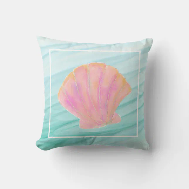 Beach Pink and Gold Clam Seashell Throw Pillow | Zazzle