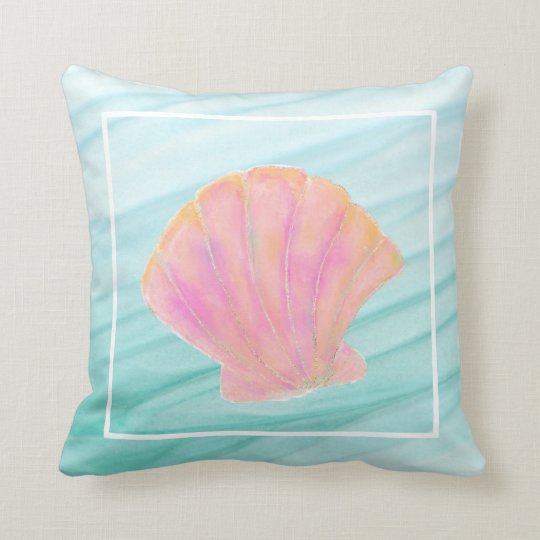 Beach Pink and Gold Clam Seashell Throw Pillow | Zazzle.com