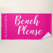 Beach Please Personalized Hot Pink Beach Towel | Zazzle