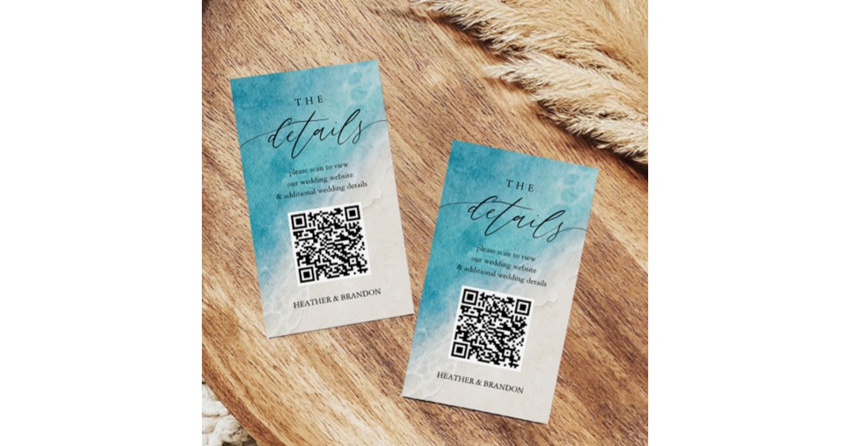 Beach QR Code Wedding Details Enclosure Card | Zazzle