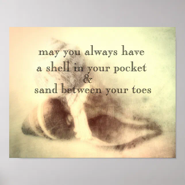 beach quote poster with sea shells photo art | Zazzle